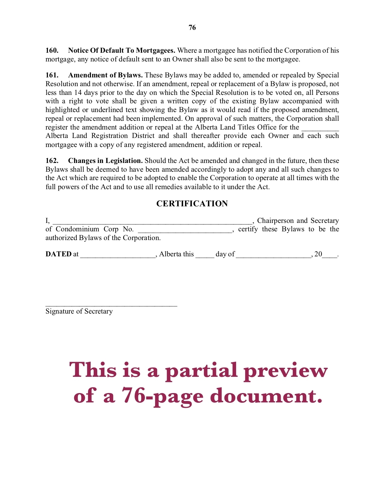 Alberta Condominium Corporation Bylaws 6002