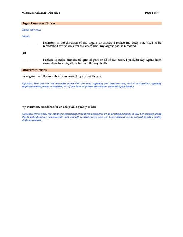 missouri advance health care directive forms | MegaDox.com