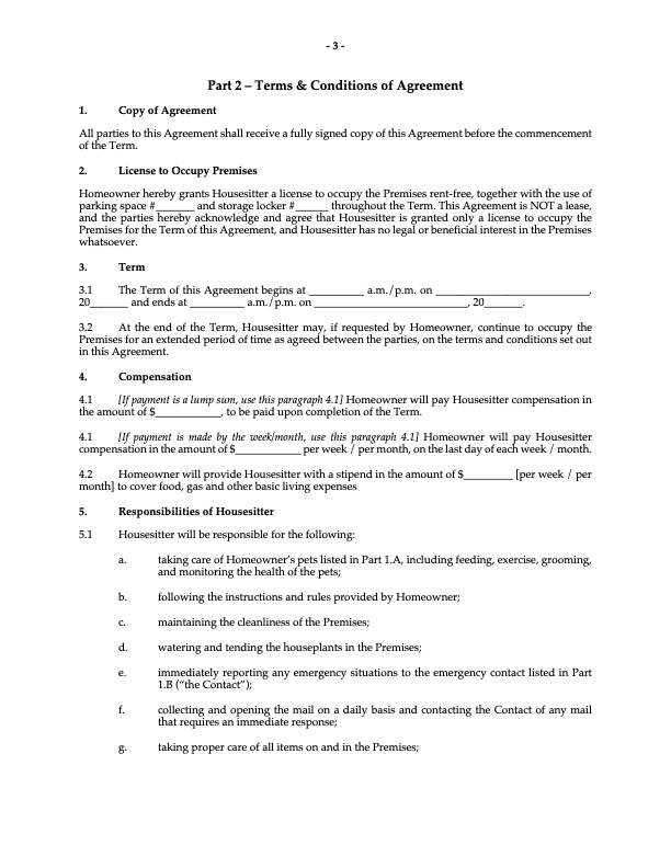 house sitting agreement form | MegaDox.com