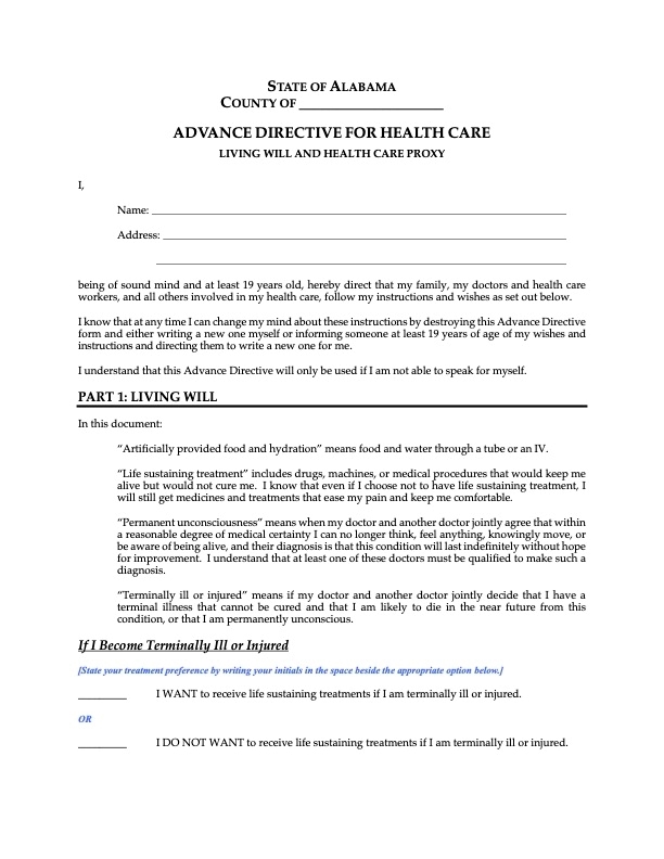 Alabama advance health care directive package | MegaDox.com