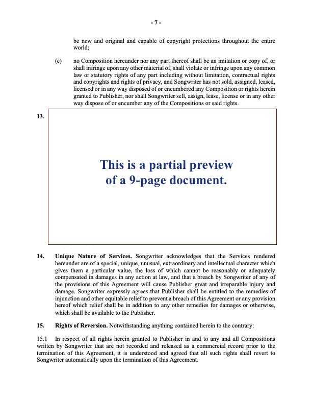 exclusive songwriting contract template | MegaDox.com