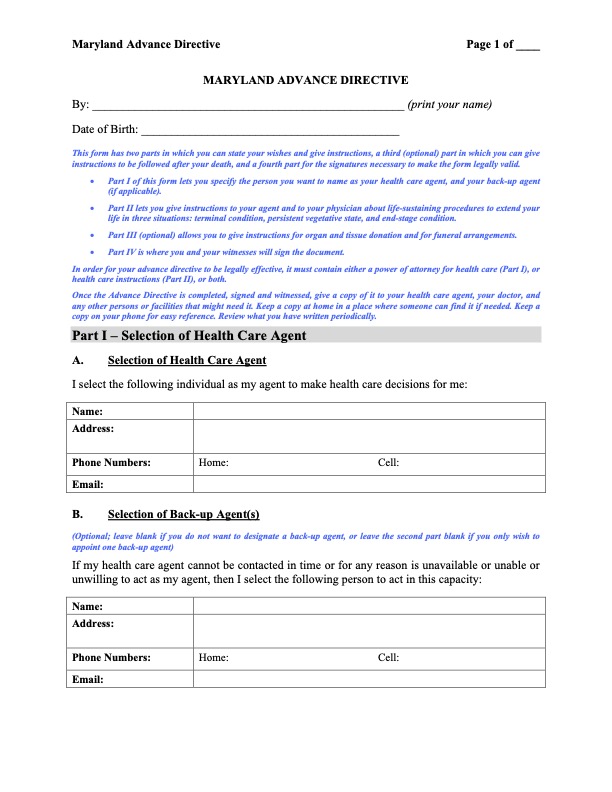 maryland advance health care directive forms | MegaDox.com
