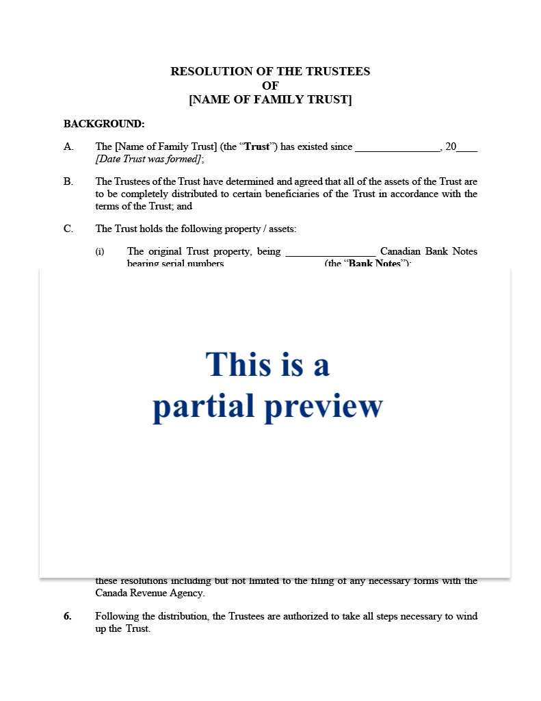 canada family trust final distribution and windup package | MegaDox.com
