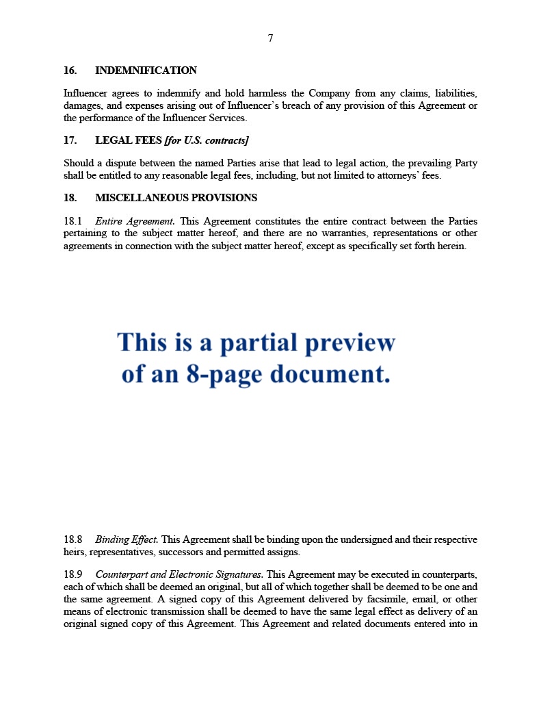 USA brand influencer marketing agreement | MegaDox.com