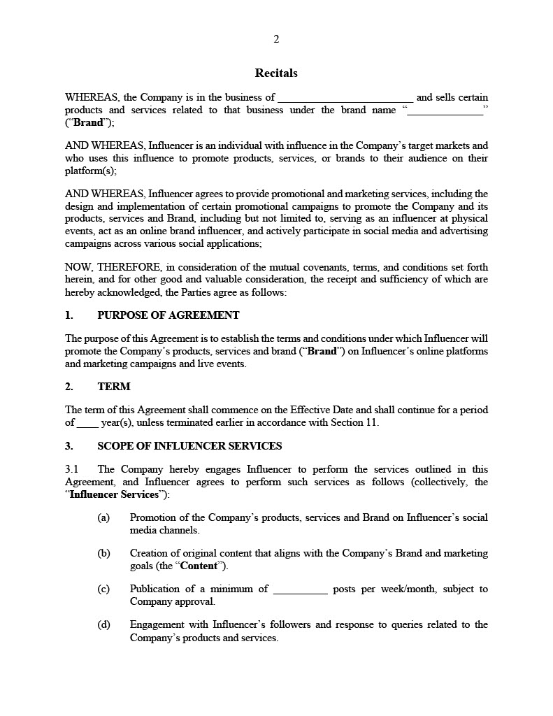 USA brand influencer marketing agreement - commission basis | MegaDox.com