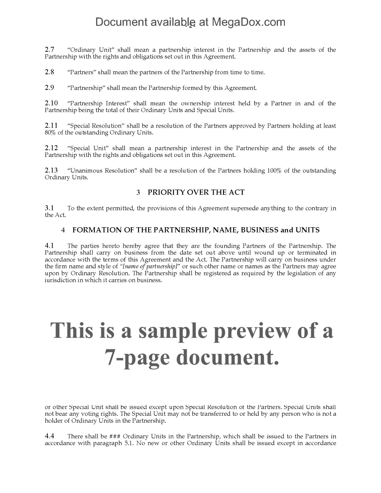 Ontario Partnership Agreement with special unit provisions | MegaDox.com